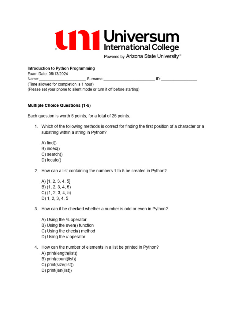 Hyrje Ne Programim Me Python - Provim - Eng | PDF