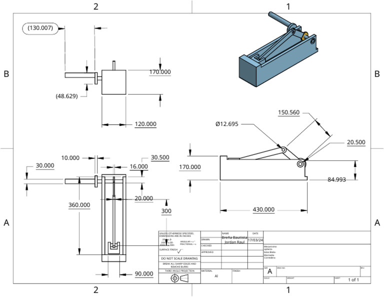 Technical Drawing for Aluminum Mechanism | PDF