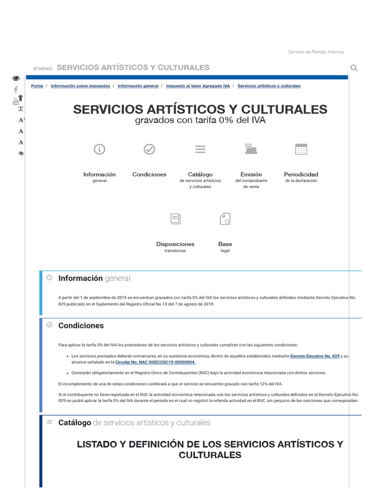 Servicios Artísticos y Culturales - Intersri - Servicio de Rentas Internas | PDF | Publicación ...