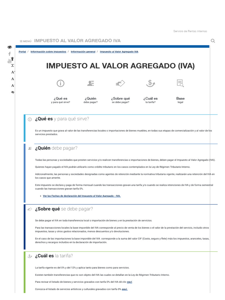 Impuesto Al Valor Agregado IVA - Intersri - Servicio de Rentas Internas | PDF | Impuesto al ...