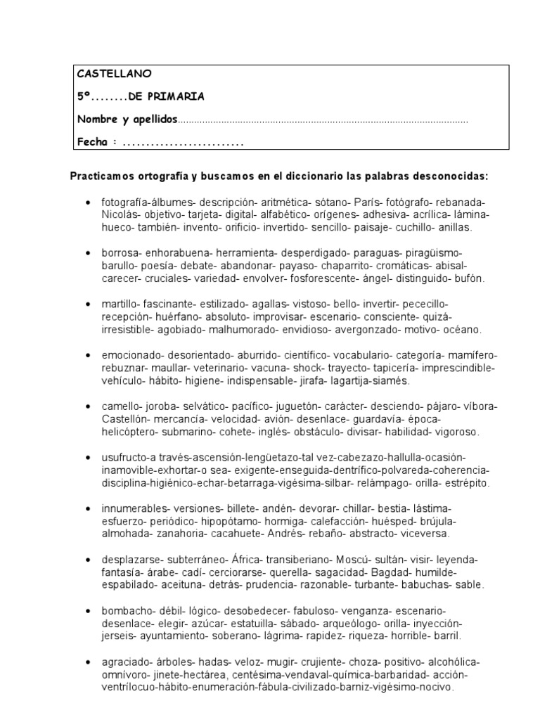 ORTOGRAFIA 5º Primaria. | PDF | Hogar, jardinería y bricolaje