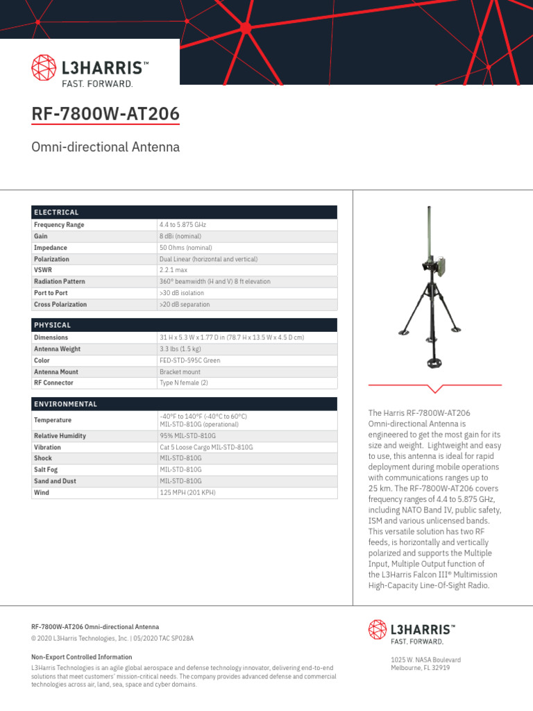 Cs Tcom RF 7800w At206 Rapidly Deployable Omni Directional Antenna Spec ...