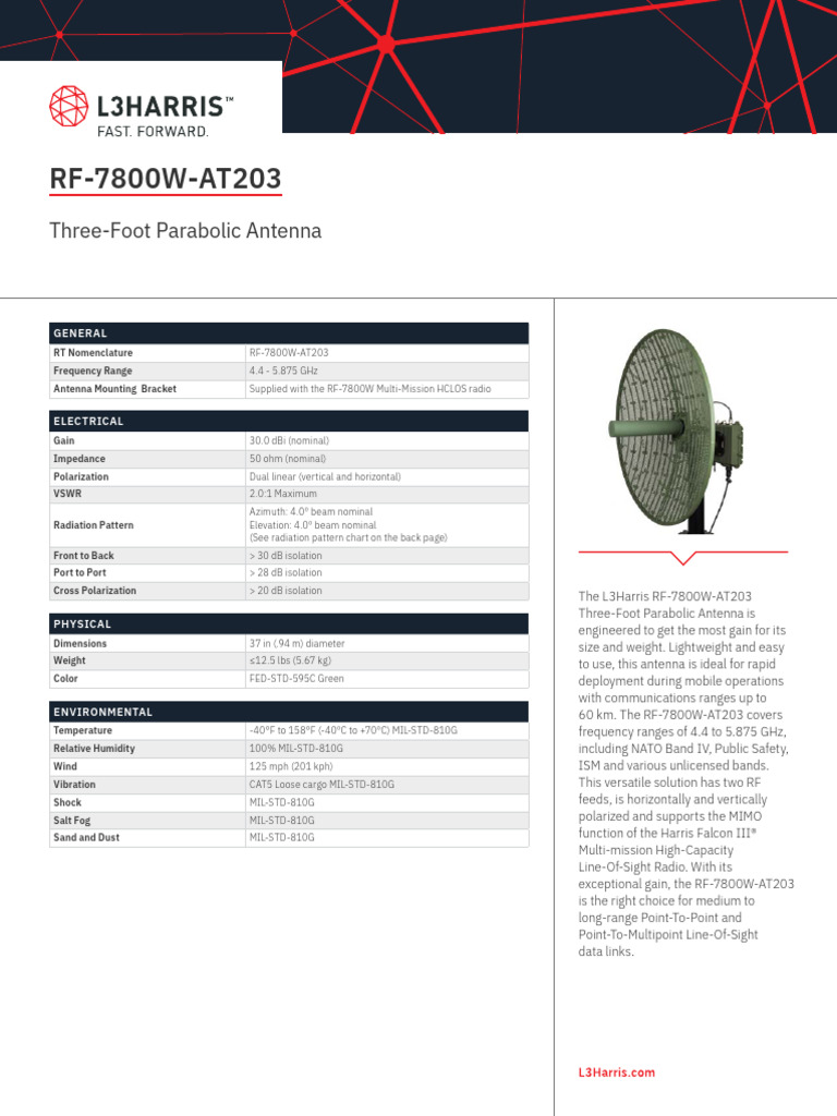 Cs Tcom RF 7800w At203 3 Foot Parabolic Antenna Spec Sheet | PDF ...