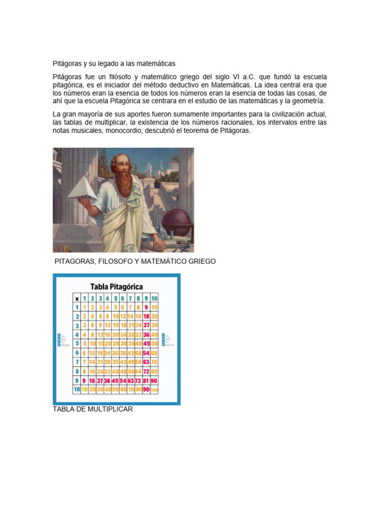 Pitágoras y Su Legado A Las Matemáticas | PDF
