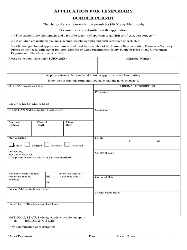 Temporary Border Permit Application Guide | PDF | Birth Certificate ...