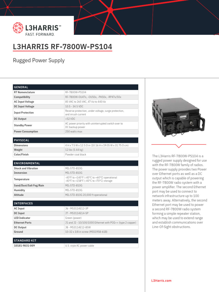 Cs Tcom RF 7800w Ps104 Rugged Power Supply Spec Sheet | PDF | Power ...