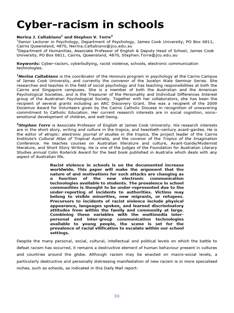 Cyber-Racism in Schools | Download Free PDF | Discrimination & Race ...