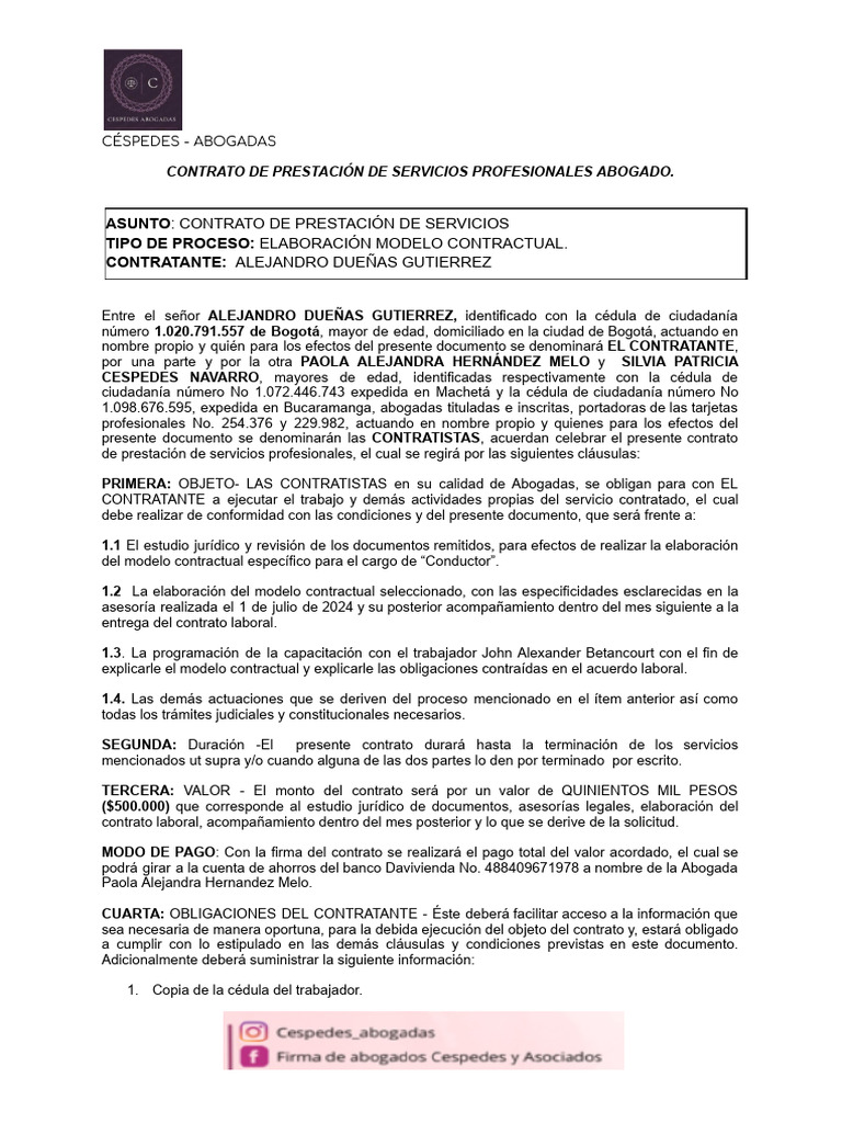 Contrato de Prestación de Servicios Tipo de Proceso - Elaboración Modelo Contractual ...