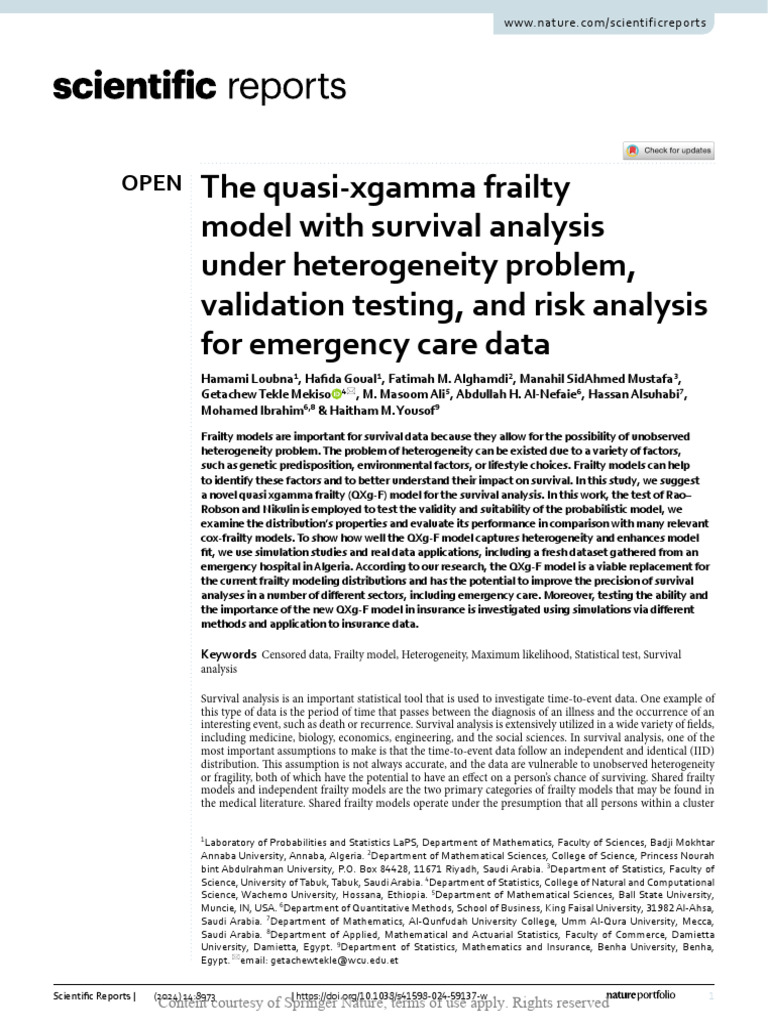 The Quasi-Xgamma Frailty Model With Survival Analy | PDF | Estimation Theory | Statistics