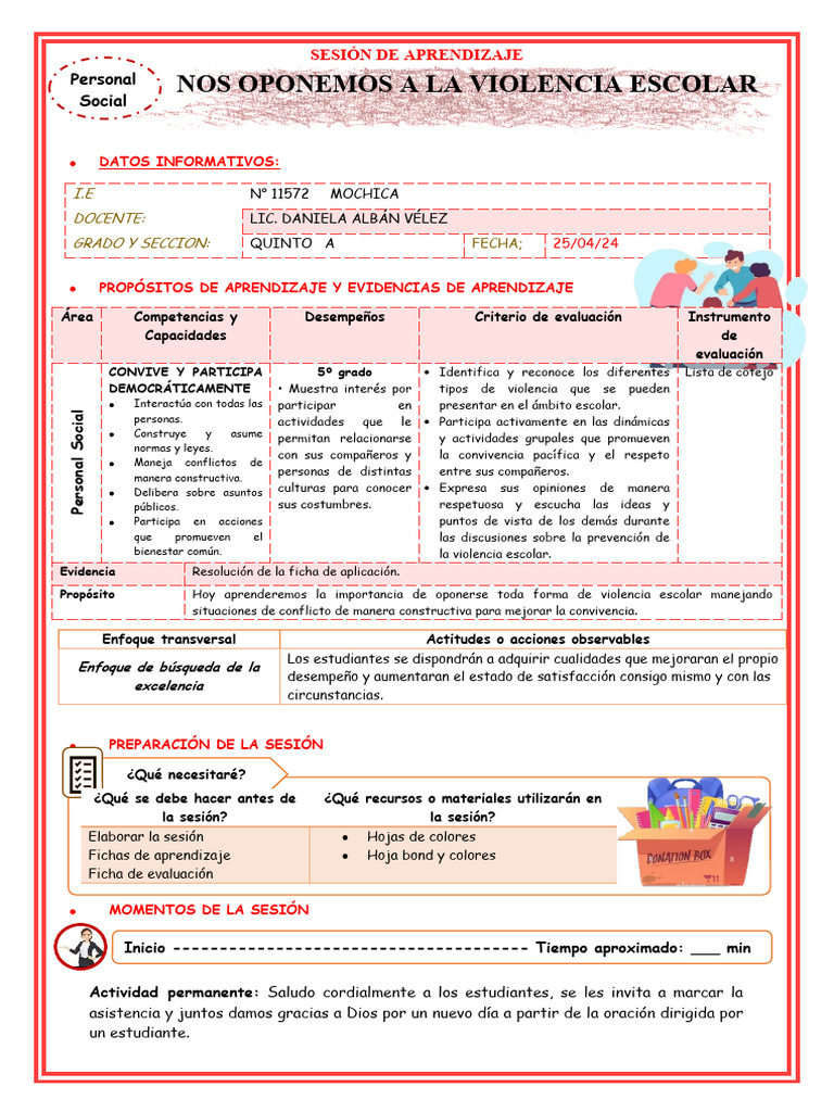 Sesion Ps Nos Oponemos A La Violencia Escolar Descargar Gratis Pdf