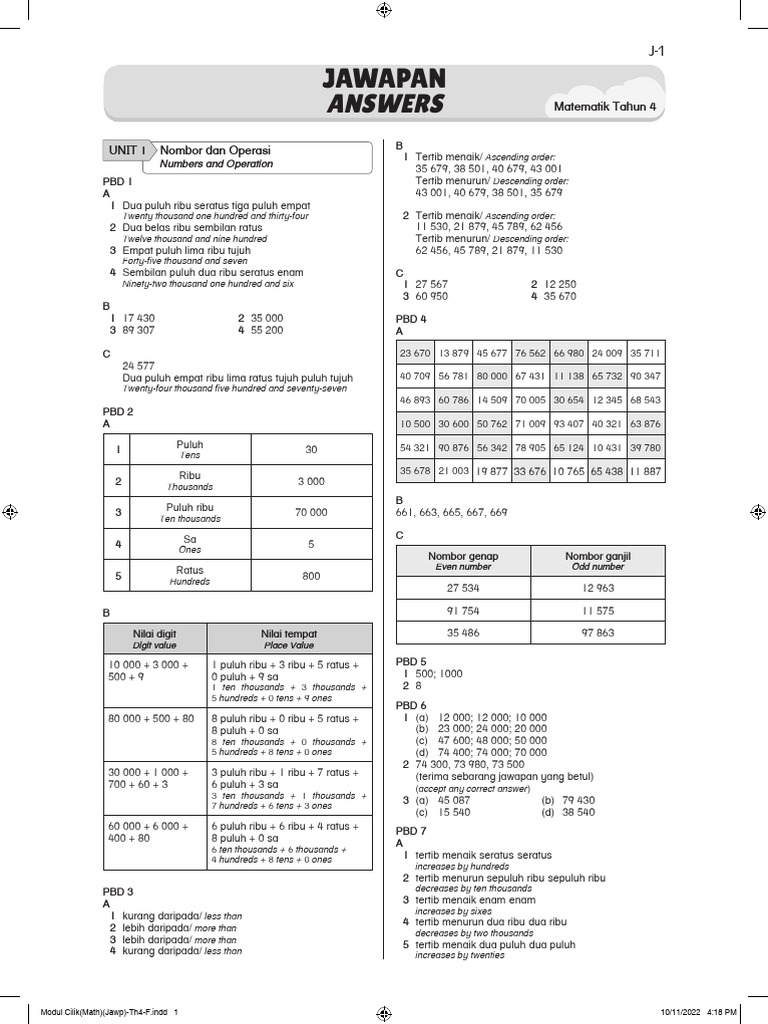Modul Si Cilik Matematik Tahun 4 Jawapan | PDF | Matematika | Matematika Dasar