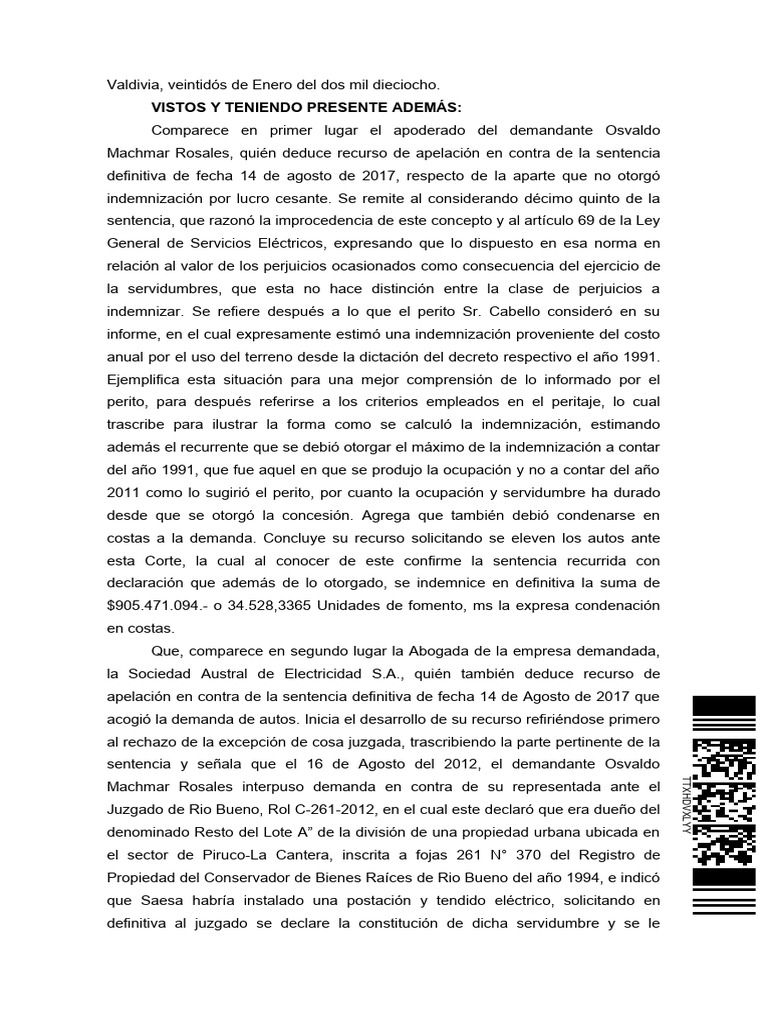 Corte de Apelaciones Rol 625 2017 1 | PDF | Daños y perjuicios ...