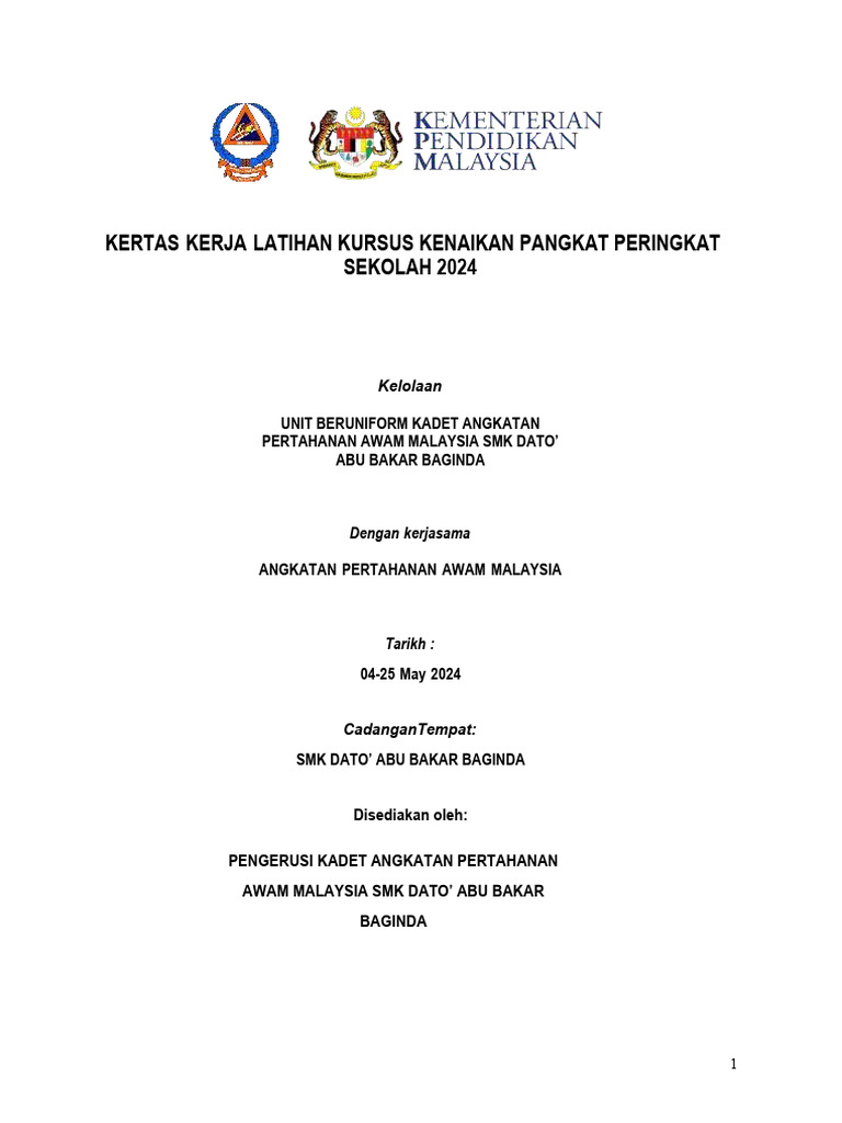 Kertas Kerja Latihan Kursus Kenaikan Pangkat Kaspa 2024 (Draft) | PDF