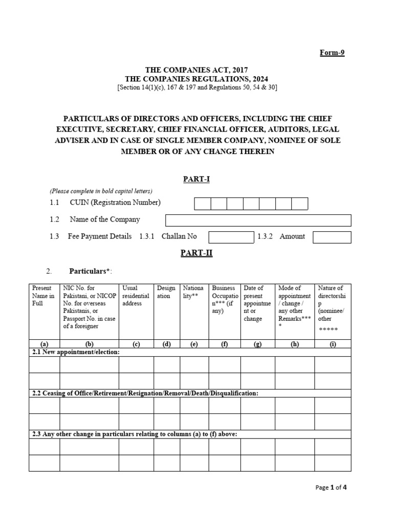 Form 9 Particulars of Directors and Officers | PDF | Government | Justice