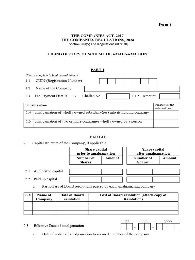 Form 8 FILING OF COPY OF SCHEME OF AMALGAMATION | PDF | Business Law ...