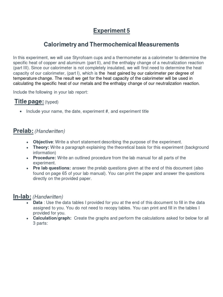 Chemistry Lab: Calorimetry & Thermochemistry | PDF | Heat | Mole (Unit)
