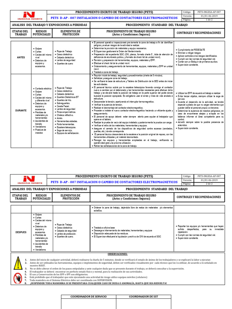 Pets Ingesa Norte - D-Ap - 007 Instalacion o Cambio de Contactores Electromagneticos | PDF