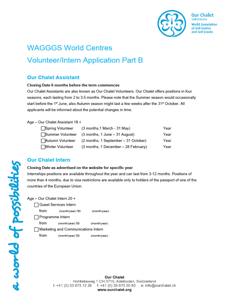World Centres Volunteer and Intern Application Part B - Editable 2016 ...