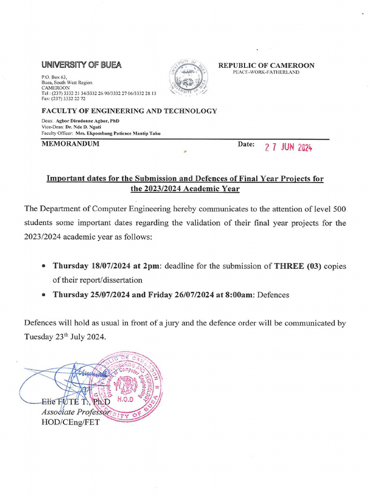 Memo For Submission and Defences 2023-2024 Academic Year | PDF