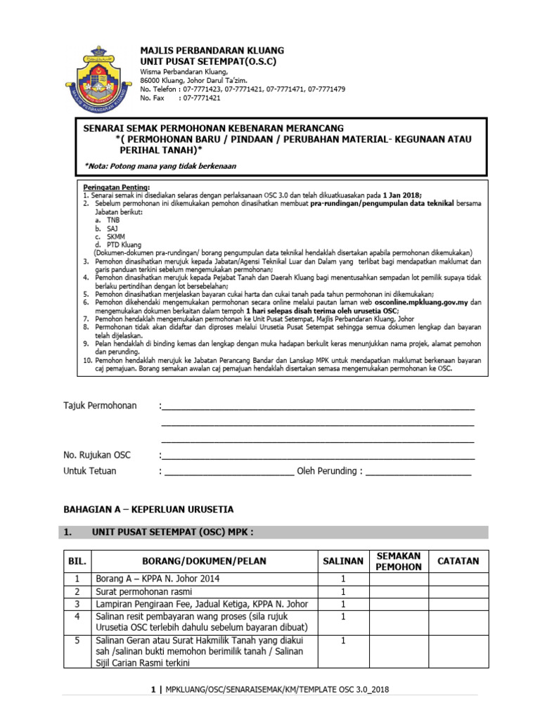 Senarai Semak Permohonan Kebenaran Merancang | PDF