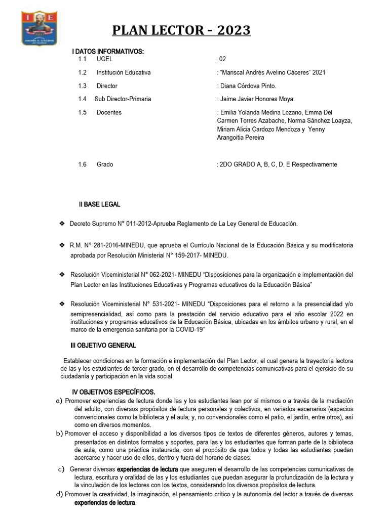 Plan Lector 2do Grado 2023 | PDF | Lingüística