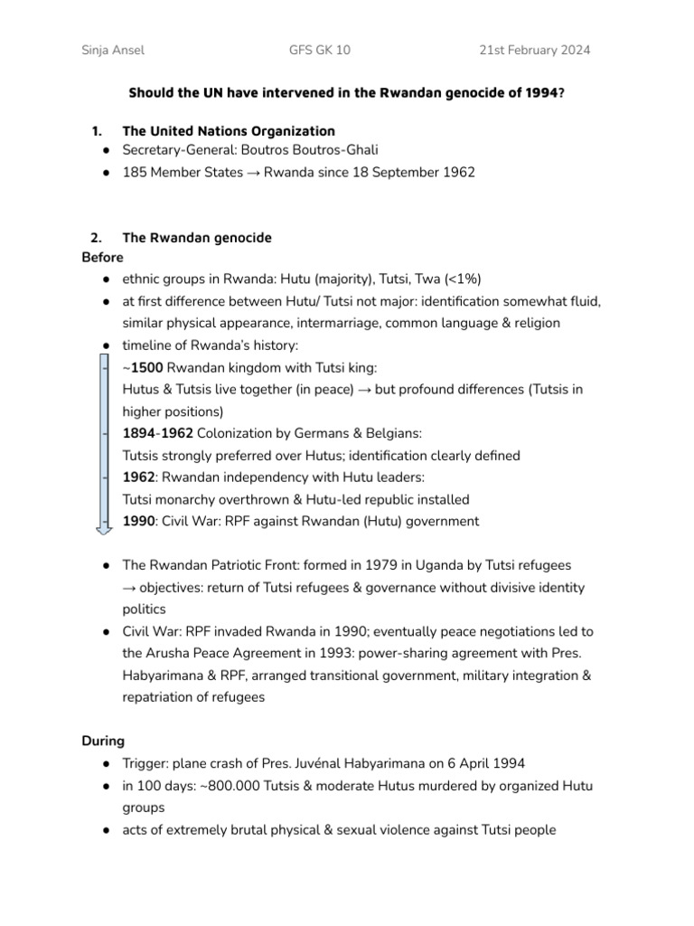 UN Intervention in the Rwandan Genocide | PDF | Crimes Against Humanity ...