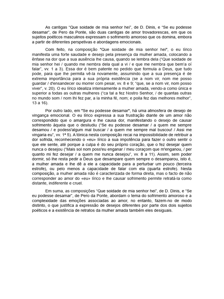 Sofrimento Amoroso em Cantigas Trovadorescas | PDF | Amor
