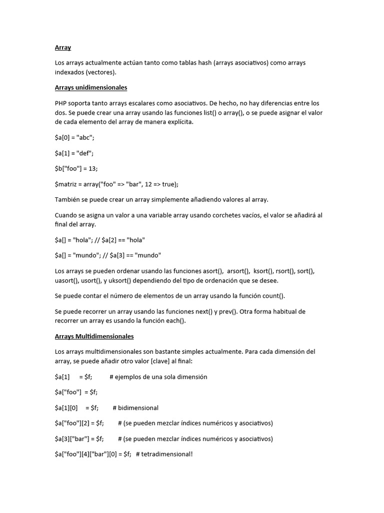 Que Es Una Array en PHP | PDF | Algoritmos y Estructuras de Datos | Datos de computadora