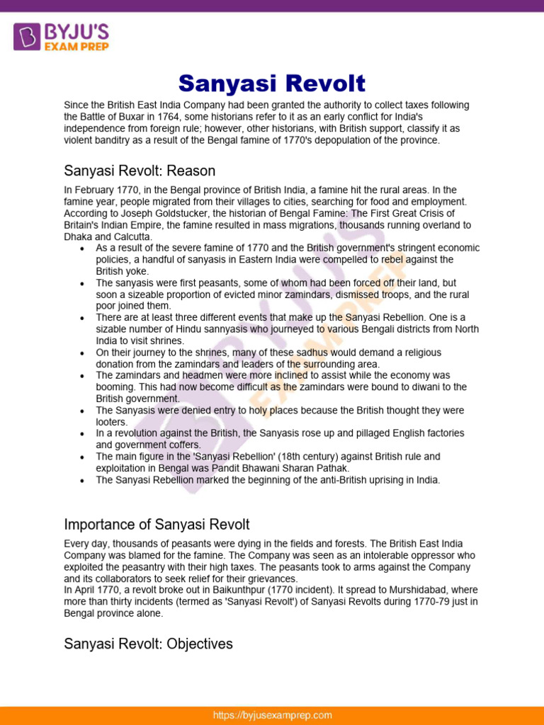 Sanyasi Revolt: Origins and Impact | PDF | Politics | Travel