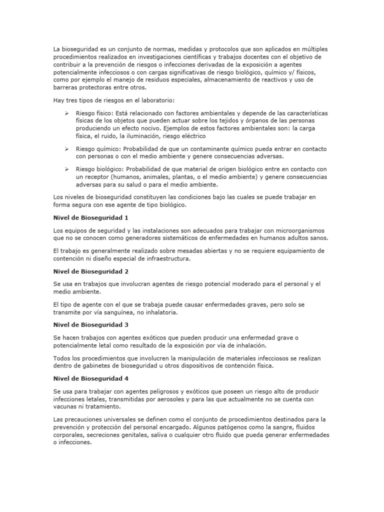 La Bioseguridad Es Un Conjunto de Normas | PDF | Ciencias de la Salud ... La Bioseguridad Es Un Conjunto de Normas | PDF | Ciencias de la Salud ...