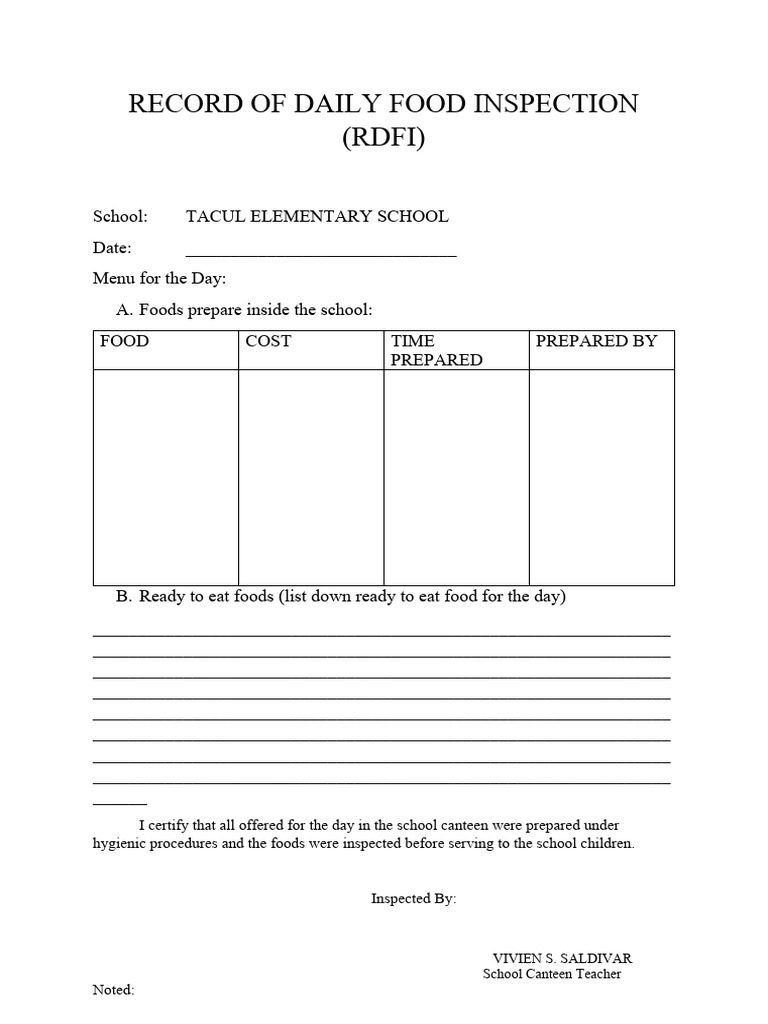 Record of Daily Food Inspection | PDF