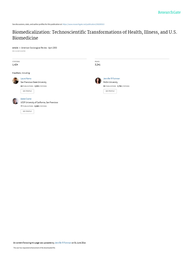 Biomedicalization: Health & Technoscience | PDF | Medicine | Health Care