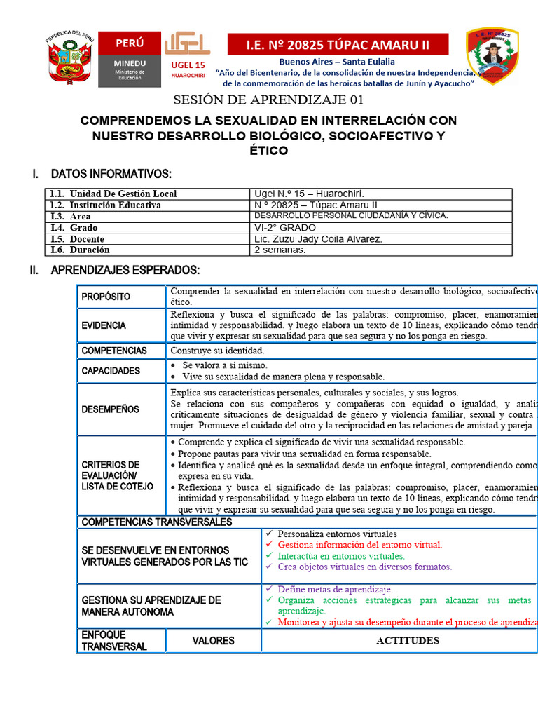 Sesion 1 DPCC 2° | PDF | Evaluación | Aprendizaje