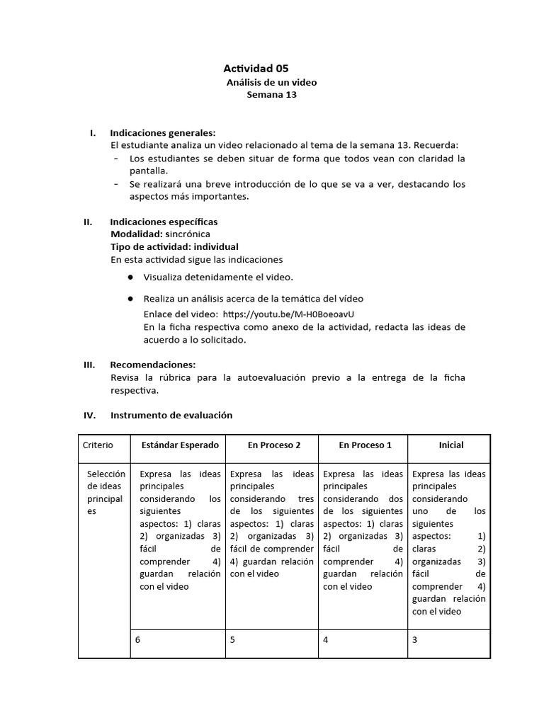 Actividad 05 Analisis de Un Video Semana 13 | PDF | Vídeo