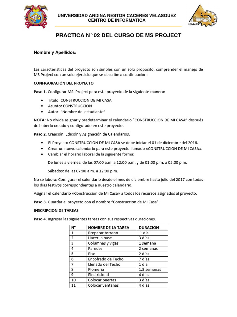 Ejercicio para El Curso Básico de MS Project | PDF