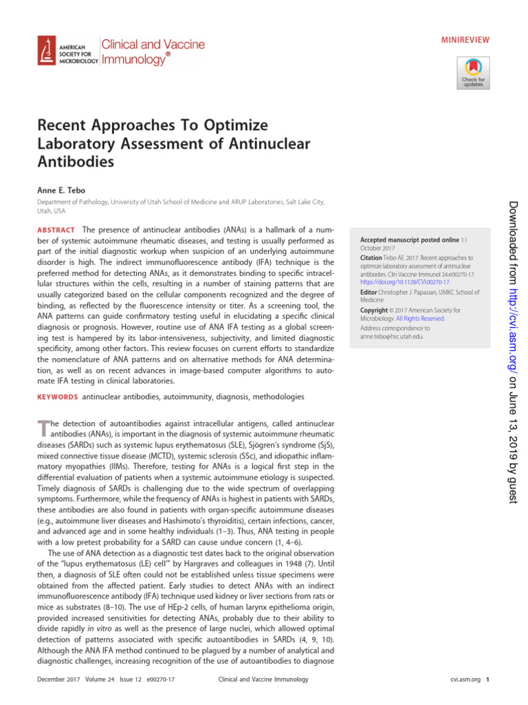 Recent Approaches Optimize Laboratory Assessment Antinuclear Antibodies ...