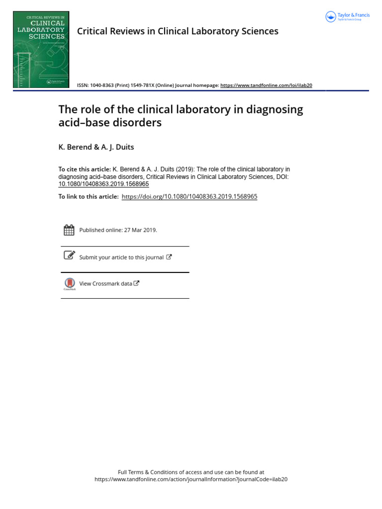 The Role of The Clinical Laboratory in Diagnosing Acid-Base Disorders ...