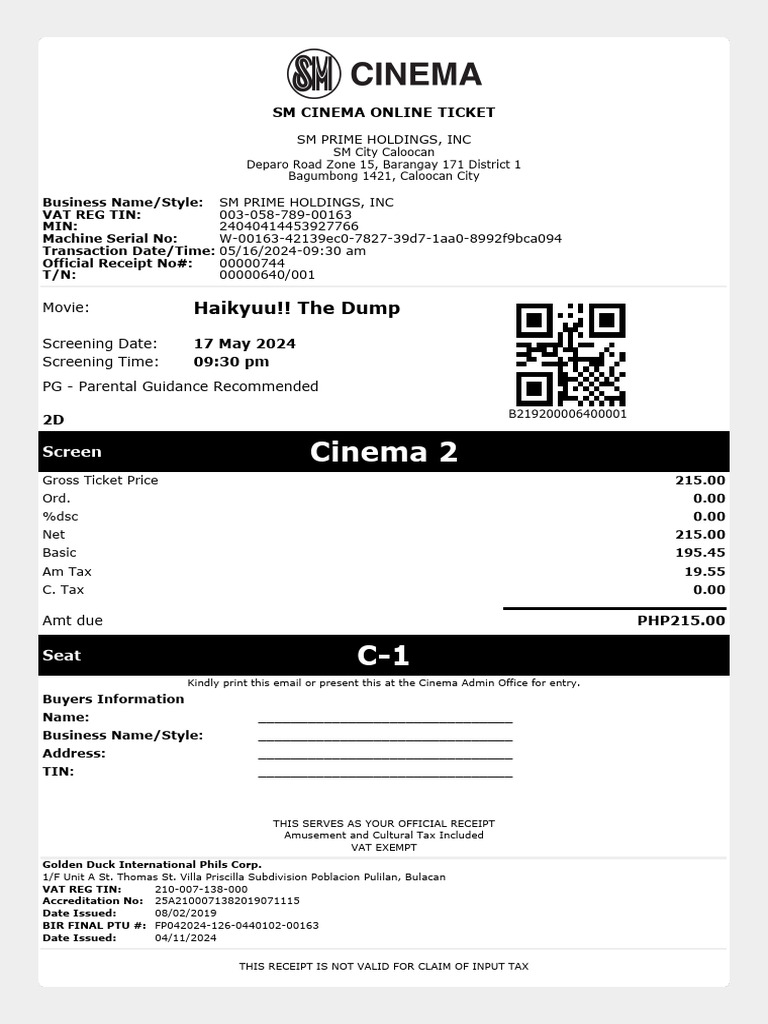 Haikyuu!! The Dump Screening Ticket | PDF | Taxes | Money