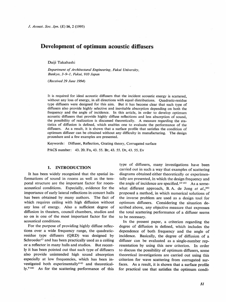 Development of Optimum Acoustic Diffusers | PDF | Scattering | Reflection (Physics)
