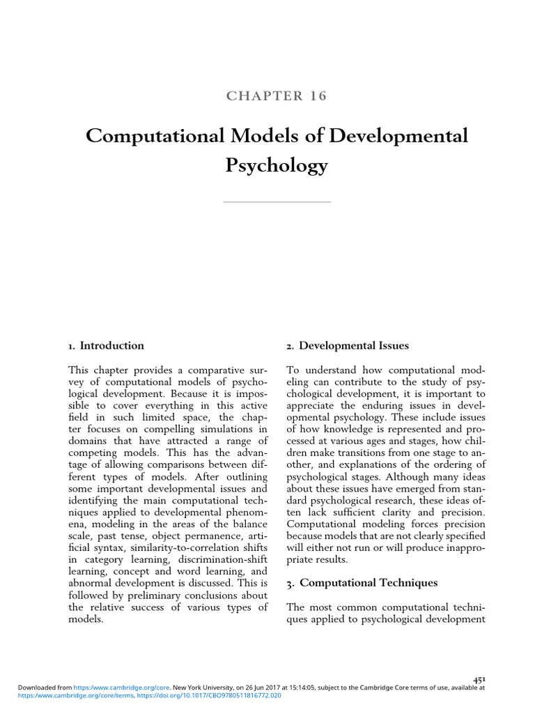 Computational Models of Developmental Psychology | PDF | Neuroscience | Cognitive Science