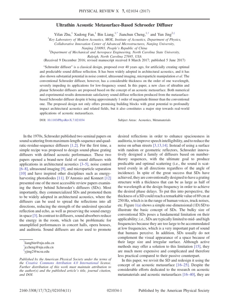 Ultrathin Acoustic Metasurface-Based Schroeder Diffuser | PDF ...