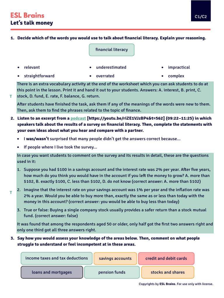 ESL Brains Lets Talk Money TV 5403 | PDF | Taxes | Financial Literacy