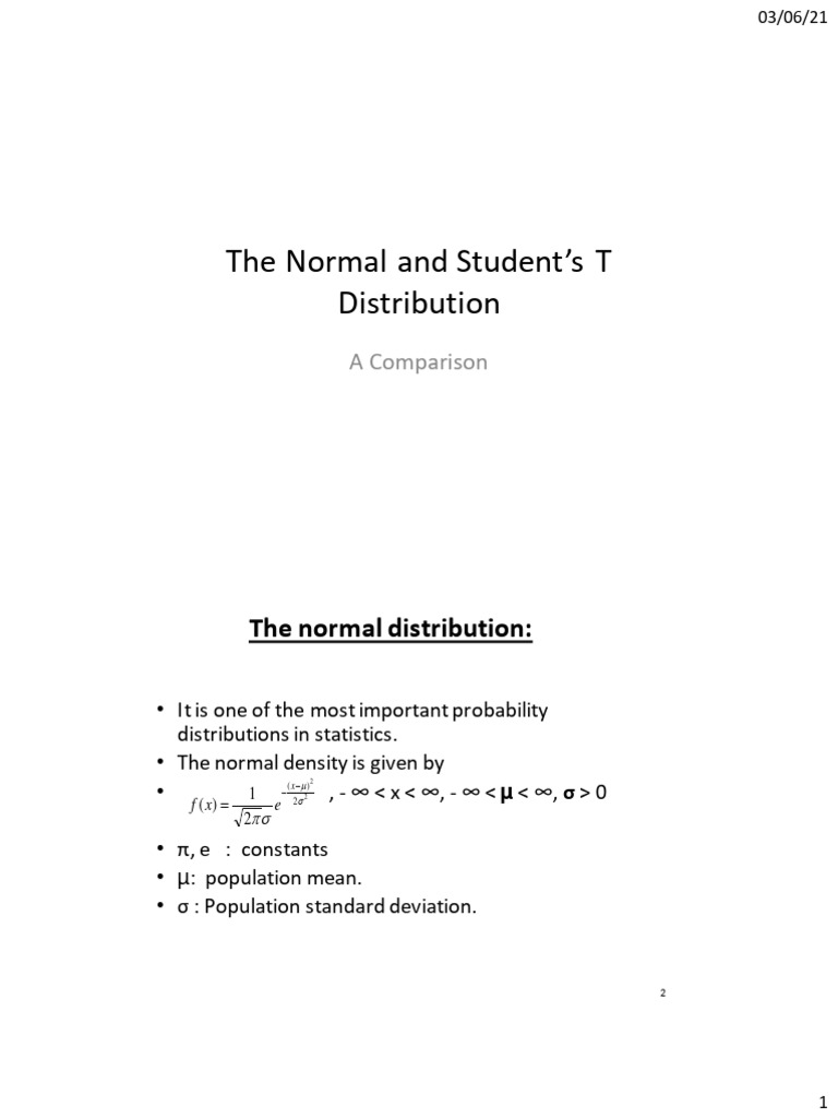 The Normal and Student's T Distribution A Comparison | PDF | Normal ...