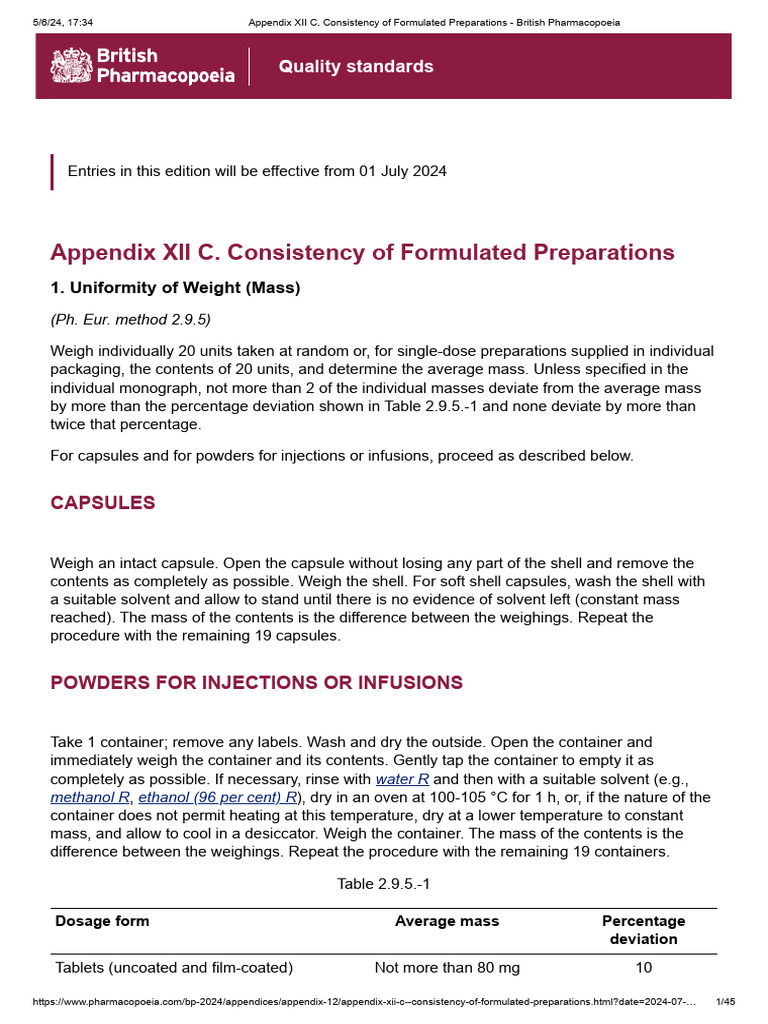 Appendix XII C. Consistency of Formulated Preparations - British ...
