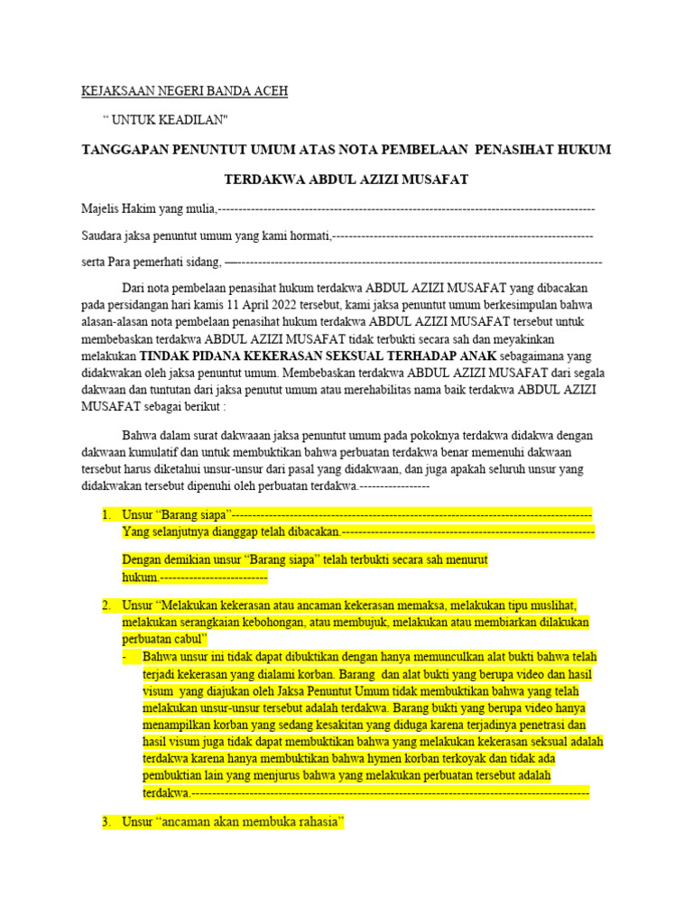 Replik Atas Pledoi | PDF | Hukum