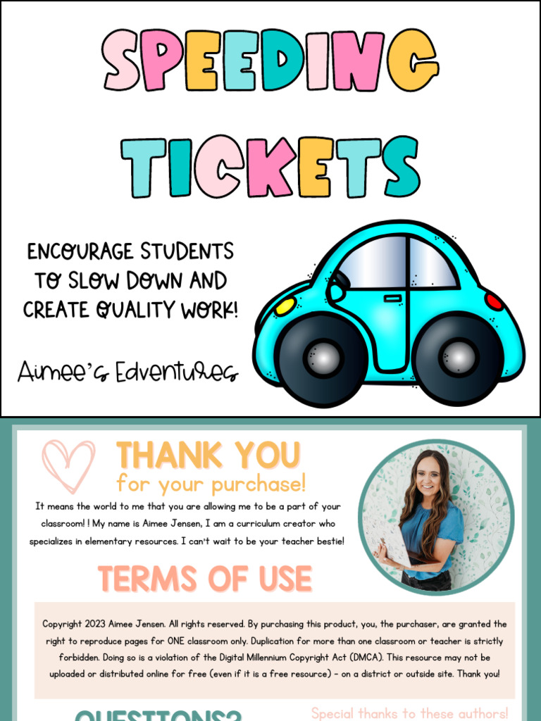 Speeding Tickets FREEBIEClassroom Management | PDF | Digital Millennium ...