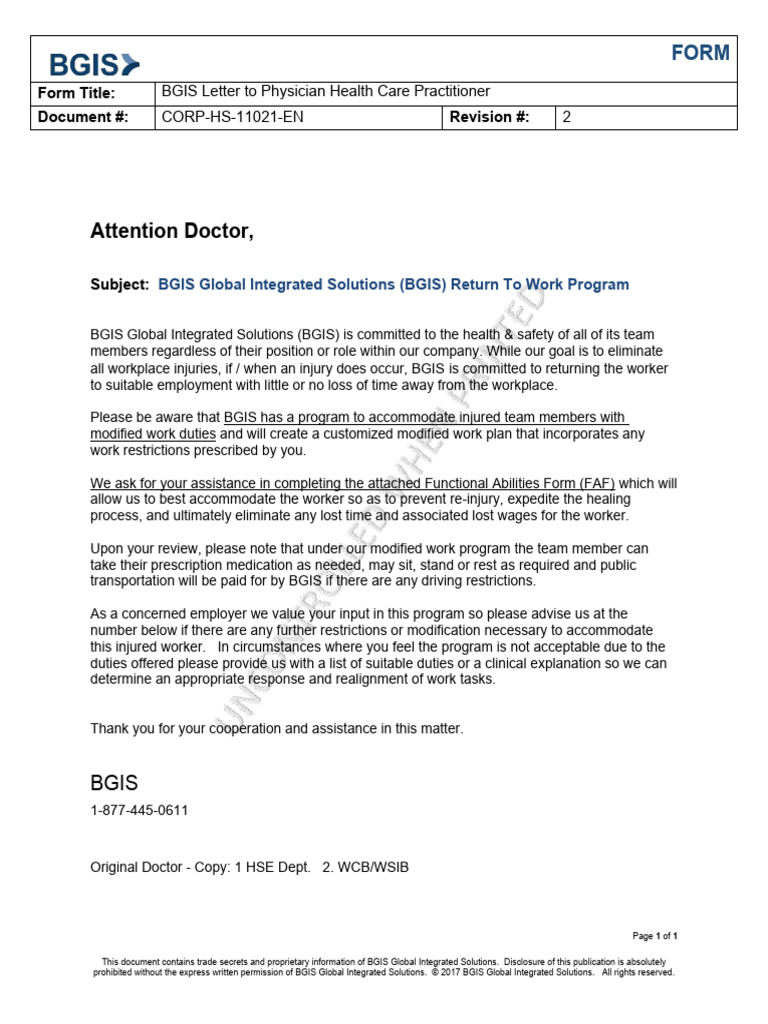 BGIS Letter To Physician Health Care Practitioner-Generic Form | PDF | Physician | Health Care