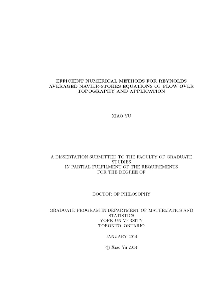 Efficient Numerical Methods For Reynolds Averaged Navier-Stokes ...
