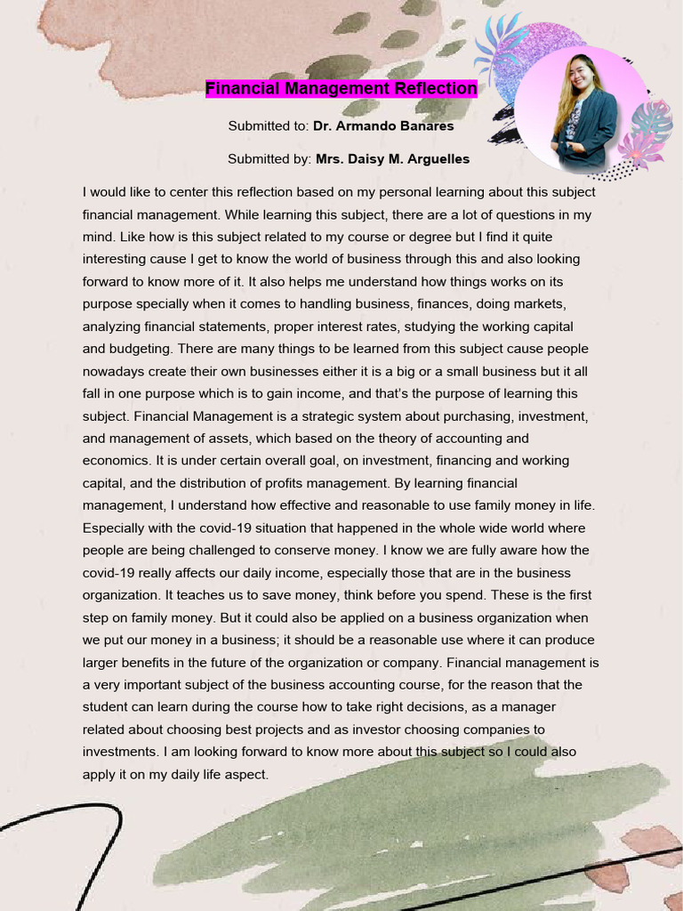 Financial Management Reflection Personal Learning | PDF
