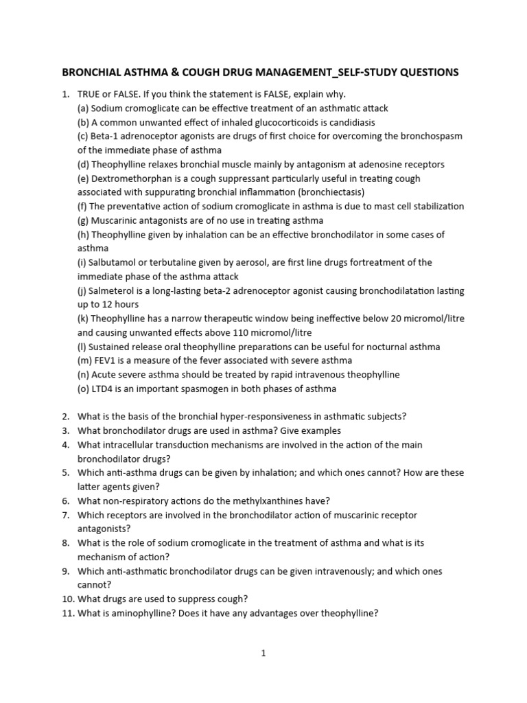 Bronchial Asthma & Cough-Self-Study Questions | PDF | Asthma | Medical ...